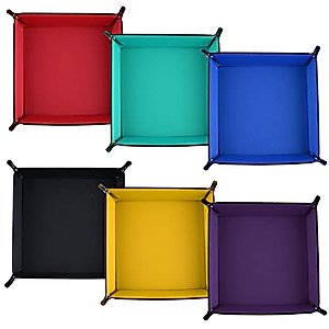 SIQUK 6 Pieces Dice Tray PU Leather Dice Rolling Tray Folding Square Holder for Dice Games, 6 Colors