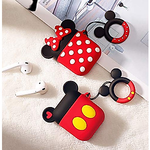 AKXOMY Compatible with Airpods Case Cover, Cute Cartoon Minnie Mouse Airpods Case, Charging Drop-Proof Soft Silicone Protective Cover Case for Girls Women Kids Airpods 2 & 1 (Minnie)