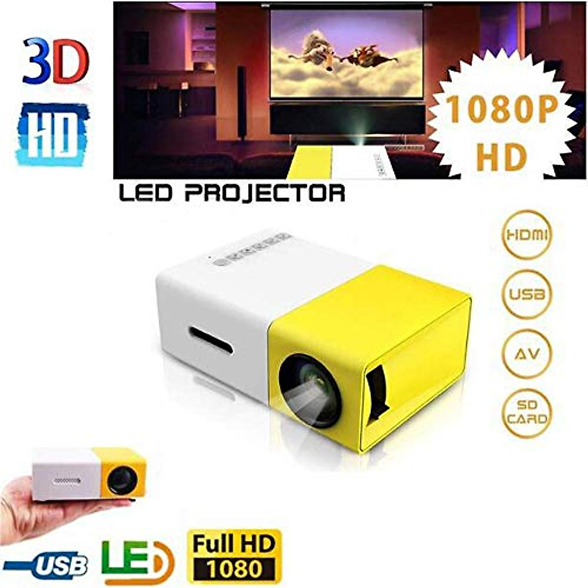 Zmucen Portable Mini Projector Home Party Meeting Theater Full Color LED LCD Projector