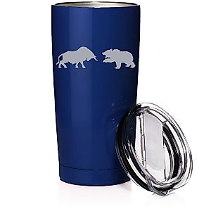 Smooth Body Tumbler Stainless Steel Vacuum Insulated Travel Mug Cup Gift Bull vs Bear Stock Market Day Trader (20 oz, Blue)