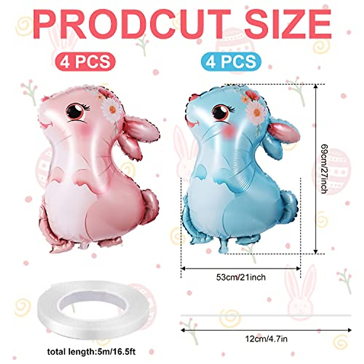 8pcs 27" Bunny Balloons, Easter Rabbit Balloons Aluminum Foil Easter Party Decoration 2023 New Year Party Decoration for Birthday Party, Baby Shower, Gender Reveal