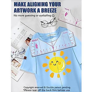 Tshirt Ruler Guide Vinyl Alignment Tool - Sublimation Accessories, T Shirt rulers to Center Designs, Transparent V-Neck/Round PVC Ruler for Adult Youth Toddler Infant 2XL-6XL