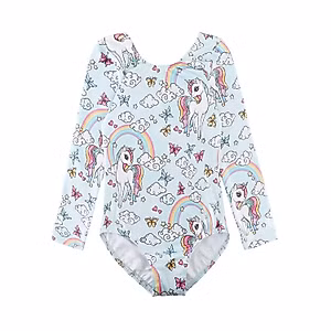 Long Sleeve Leotards for Girls Gymnastics Unicorn Butterfly Sky Blue 5t Size 5-6 Years 5/6 Dance Clothing Tumbling Outfits for Kids Shiny Horse