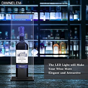 DIWNELEM Acrylic Wine Bottle Display Case with LED Light Display Stand Wine Display Case Protector Dustproof for Red Wine,Champagne,Liquor,Whiskey,Beer,Beverage Bottle (5 * 5 * 14.2")