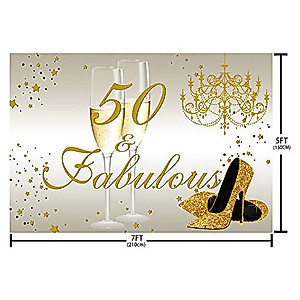 MEHOFOND Happy 50th Birthday Backdrop for Women 50th Birthday Decoration Banner Gold High Heels and Champagne Fabulous 50th Birthday Photography Background Studio Props Banner Vinyl 7x5ft