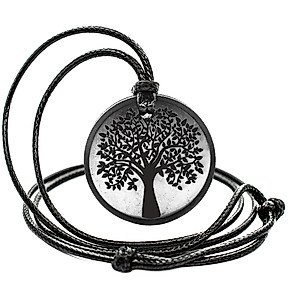 Wallystone Gems Shungite Pendant Engraving Sacred Geometry - Circle The Tree of Life