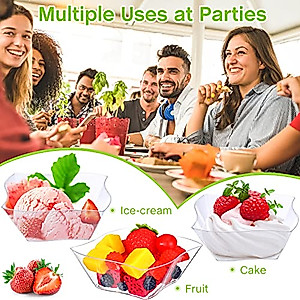 Suclain 200 Pack 5 oz Clear Plastic Dessert Cups Parfait Appetizer Plates Bowls Clear Dessert Bowls Mini Clear Cups Wedding Appetizer Bowls with 200 Pack Spoons for Wedding Party