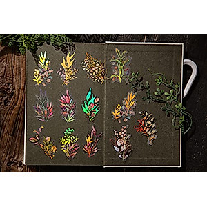 LakoArt 240 Pieces Gold Foil Botanical Stickers with Clear Background, Holographic Flower Eucalyptus Scrapbooking Sticker Floral Decals for Journaling Bullet Journal Planner Card Making DIY Crafts