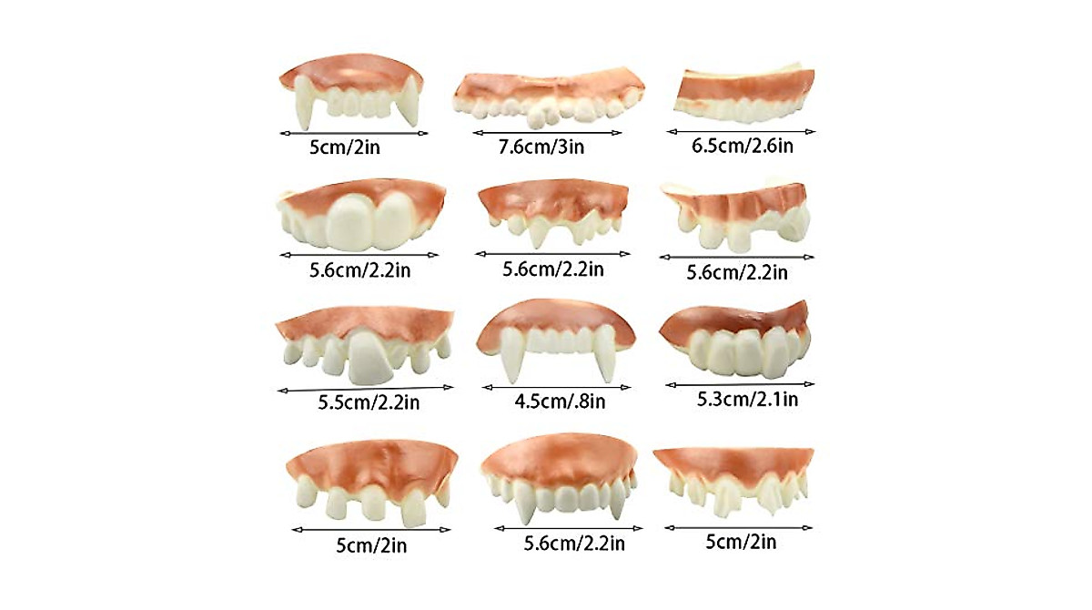 Halloween Fake Teeth Set – 12 Unique Gnarly Styles for Costumes & Photos