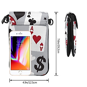 YongColer Fashion Small Cellphone Crossbody Shoulder Bag Poker Card Casino Cell Phone Purse Wallet Lightweight Roomy Pockets Smartphone Bag For Women Girls Teens