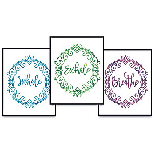 Inhale Exhale Wall Art - Inspirational Zen Wall Decor Picture Print Set - 8x10 Spiritual Home Decoration for Meditation Room, Yoga Studio, Office - Motivational Gift for Buddhist, Buddha, New Age Fans