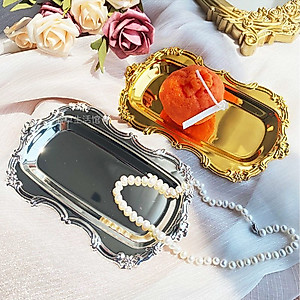 Metal Serving Trays , Food Trays for Coffee Tea Tray Decor for Party Kitchen, Dining Room,Dinnerware Trays 2pcs,Gold Small