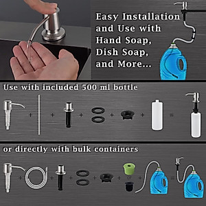 Built in Sink Soap Dispenser for Kitchen Sink, (Stainless Steel) Countertop Soap Dispenser Pump with 47" Extension, 4” Spout and 16oz Capacity Bottle