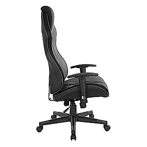 OSP Home Furnishings BOA II Ergonomic Adjustable High Back Gaming Chair with Thick Padded Coil Spring Seat, Built-in Lumbar Support and Headrest, Black Bonded Leather with Grey Accents
