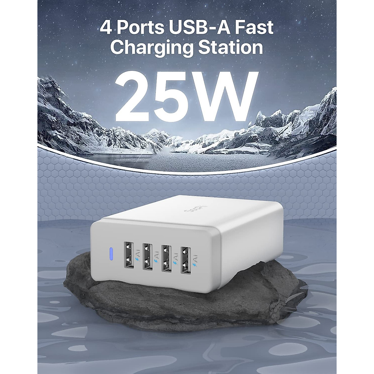 SOOPII 25W USB Charger, Charging Station with 4 USB Ports with 5ft Power Cord for Multiple Device, Wall Charger for iPhone 14, Galaxy, IPad,Tablets and Smartphones.…