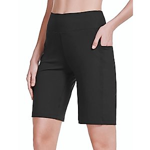 BALEAF Women's 10" Bermuda Shorts Long Athletic Workout Knee Length High Waisted Yoga Running Shorts with 3 Pockets Black L