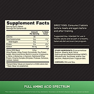 Optimum Nutrition Superior Amino 2222 Tablets, Complete Essential Amino Acids, EAAs, 160 Count (Packaging may vary)