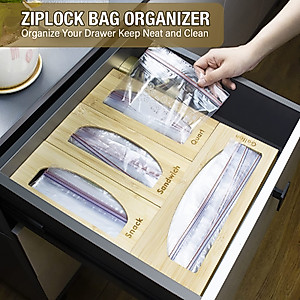 Ziplock Bag Bamboo Storage Organizer, 4PCS Plastic Bag Container Organizers for Kitchen Drawer with Removable Back, Suitable for Gallon, Quart, Sandwich, Snack, Slider Bags for Food Storage Bags