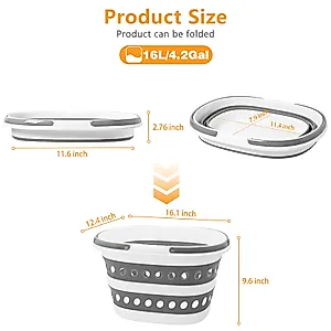 Compact 4.2 Gallon (16L) Collapsible Laundry Basket - Small Size with Handle - Foldable Pop-up Storage Container - Space-Saving Portable Hamper for Sorting Clothes(1,Gray)