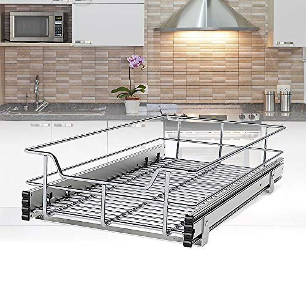 STORKING 2 Tier Wire Basket Pull Out Shelf Drawer Storage Organizer for Kitchen Base Cabinets Chrome-Plating (11x 22 x 5.3Inch, 1 Tier)