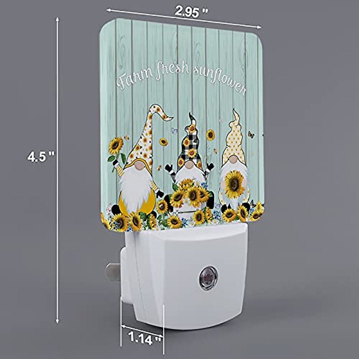 Big buy store Night Lights Auto Sensor Farm Sunflower Gnomes Plug-in LED Nightlights Dusk to Dawn for Living Room, Bedroom, Bathroom, Kitchen, Hallway, Stairways, Bee Butterfly Blue Wood Grain