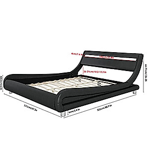 Keyluv Queen Upholstered Smart LED Bed Frame with Headboard, Durable Sleigh Low Profile Platform Bed, Color Changing with Music, App Control, Smart Bedroom Series, Black