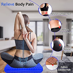 Gel Seat Cushion for Long Sitting, Extra Thick Gel Cushion for Wheelchair Soft Chair Pads Cushion for Office Home Chairs Car Seats Long Trips - Back Sciatica Hip Tailbone Pain Relief Cushion (Blue)