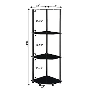 Convenience Concepts Designs2Go Classic 4-Tier Corner Shelf, Black Glass