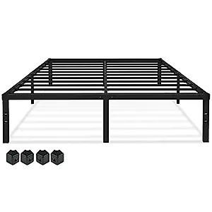 AMOBRO King Size Metal Tall Bed Frame with Heavy-Duty Steel Slats, 18-Inch Platform Bed with Safety Bumpers and Spacious Storage, Easy Assembly, No Box Spring Required, Non-Slip Design.