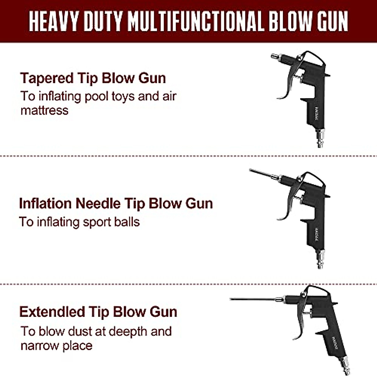Hausse Heavy Duty Air Compressor Accessory Kit, Air Blow Gun and Air Hose Fittings, 1/4" NPT Air Tool Kit with 116 PSI Rubber Hose Tire Inflator Gauge