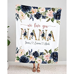 IZI POD Personalized Nana Blanket We Love You Floral Blanket Gifts for Nana, Throw Blanket Nana Birthday Gifts, Nana Gifts from Grandkids, Personalized Blanket Nana for Nana