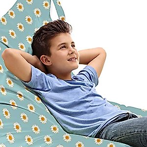 Lunarable Retro Lounger Chair Bag, Rustic Camomile Daisy Wildflower Leaf Pattern Retro Springtime Illustration, High Capacity Storage with Handle Container, Lounger Size, Pale Blue and Orange