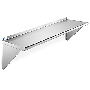 GRIDMANN 12" x 48" Stainless Steel Wall Mount Shelf with Backsplash, Commercial Grade - NSF Certified 18 Gauge Shelving for Restaurant, Kitchen, Utility Room, Garage