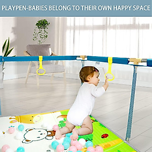 Baby Playpen for Toddlers,71"x59" Inch Extra Large Playpen with Non-Slip Suction Cups, 2 Handle Loops, Ocean Ball and Animal Pattern Crawling Mat,Sturdy and Safe Playpen with Basketball Hoop.