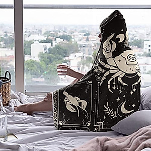 Zodiac Hooded Blanket Printed with Cancer Constellation Astrology Black Gold Throw Wearable Blanket Cute Soft Warm Cozy Shawl Gift for Women Wife Mother Sister Girl Adult 80"X60" L for Adult