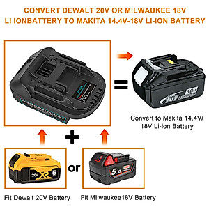Xinriga DM18M Battery Adapter Compatible with Dewalt 20V MAX Battery and Compatible with Milwaukee M18 18V Battery Covert to Makita 18V Lithium-ion Battery, with USB and Type-C Fast Charging Ports