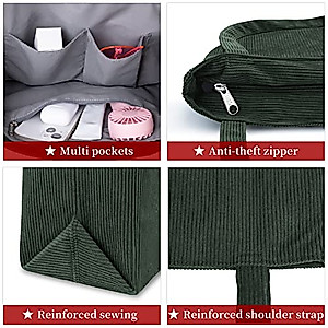 Iioscre Corduroy Tote Bag for Women,Tote Bag with Zipper,Large Capacity Casual Shoulder Handbags with Inner Pockets