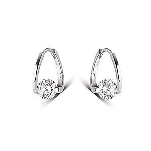 Round CZ Huggie Hoop Earrings for Women Girls 925 Sterling Silver Hypoallergenic Circle Cubic Zirconia Small Hoops Cartilage Fashion Dainty Birthday Wedding Jewelry Gifts for Her