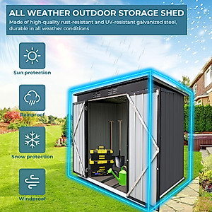 Zevemomo 6 x 4 ft Outdoor Storage Shed, All Weather Metal Shed with Metal Foundation & Lockable Door, Tool Shed Outdoor Storage for Garden, Patio, Backyard, Lawn, Black