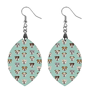 English Bulldog Dog Head Earrings Wooden Drop Pendant Design Jewelry for Women