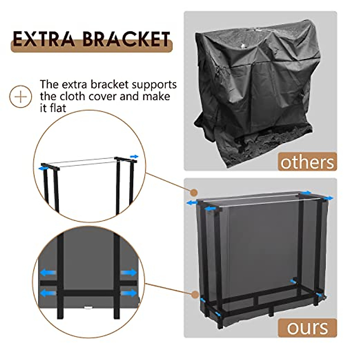 4Ft firewood rack outdoor with cover, Heavy-Duty Steel firewood rack outdoor indoor, fireplace wood stacker with Waterproof uv radiation wood rack cover
