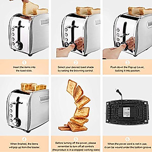 Toaster 2 Slice Best Rated - Stainless Steel Toaster Easy To Use with Removable Crumb Tray Two Slice Toaster with 2 Slice Extra Wide Slots for Bagels, Cancel/ Defrost/ 6 Bread Shade Settings/ Reheat Function