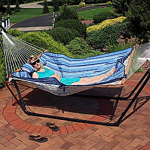 Sunnydaze Polyester Quilted Hammock Pad and Pillow Set Only - Durable Outdoor Rope Hammock Accessories - Replacement Hammock Pad - Breakwater Stripe