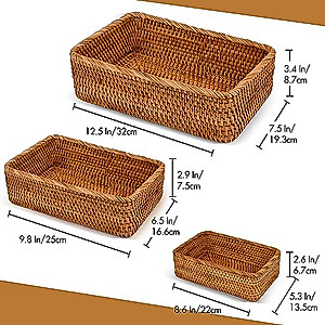 Rattan Serving Tray, Hand Woven Basket, Home Decor Organizer Tray for Breakfast, Tea, Snack, Fruit, Coffee Storage (Rec Small)