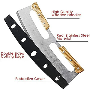 14 Inch Pizza Cutter, Mezzaluna Chopper, Mezzaluna Salad Chopper, Pizza Cutter Rocker Knife With Wooden Handle, Large Pizza Knife Tool…