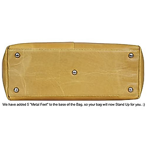 ANTONIO VALERIA Ava Crunch Yellow Leather Top Handle Tote Bag for Women