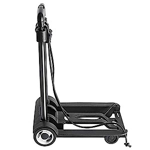 ZOENHOU 25KG 55Lbs Black Folding Hand Truck, Solid Construction Utility Cart, 2 Wheels Luggage Cart with 1 Roll Bungee Cord and 1 Pack Storage Pouch Compact, for Backpack, Travel, Office