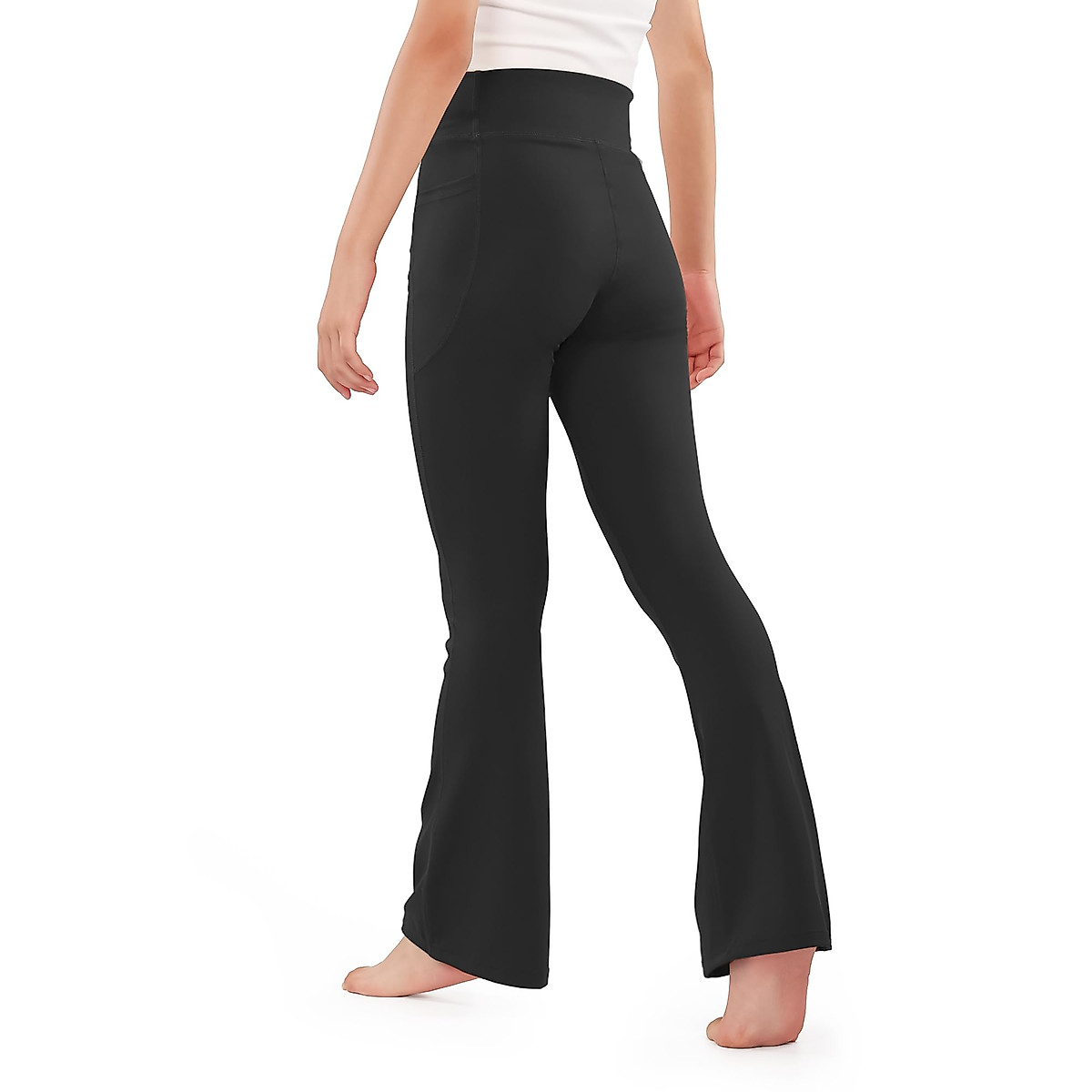 BOOPH Girls Flare Leggings with Pockets Cross High Waisted Yoga Pants Bell Bottoms Athletic Pants 7-8 Years Color Black