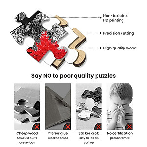 najiaxiaowu Adult Puzzle Classic Jigsaw Puzzle 1000 Pieces Wooden Puzzle DIY Black and White Bridge and Red Tree Modern Home Decor Intellectual Game Wall Art Unique Gift 75x50cm