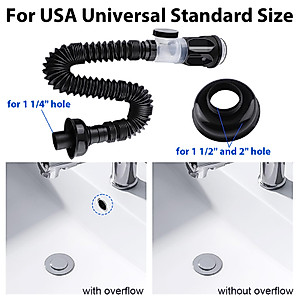 Bathroom Sink Drain Kit P Trap Bathroom Sink - Anti-Odor Flexible Expandable Sink Drain Pipe Snappy Trap with Built in Anti-clogging Stopper for 1-1/4'' & 1-1/2'' Drain Hole or RV Sink Drain